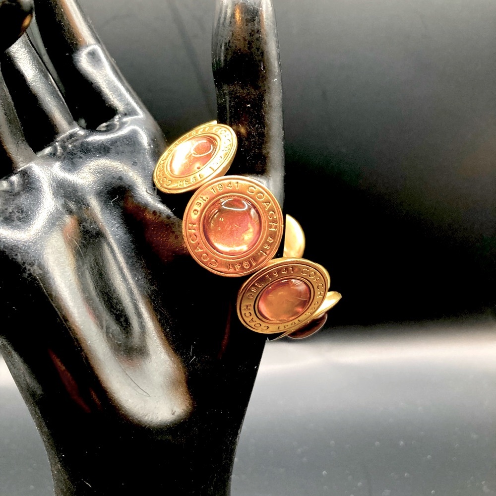 Coach Clamper Bracelet Gold Tone Coin Medallions Pink… - Gem